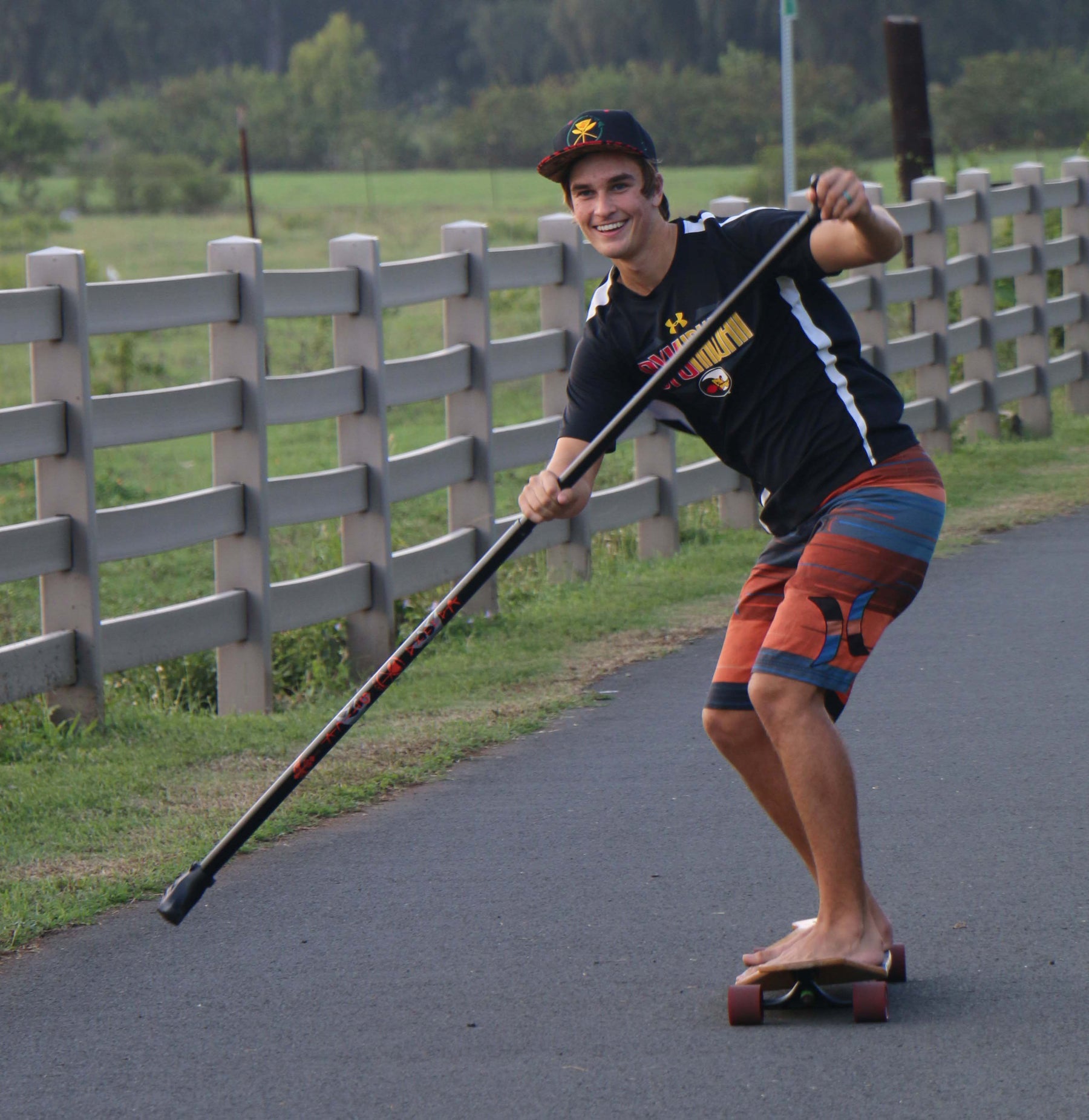 Adjustable Kahuna Big Stick-Magma w/ GenV Blade Longboard Land Paddle ...